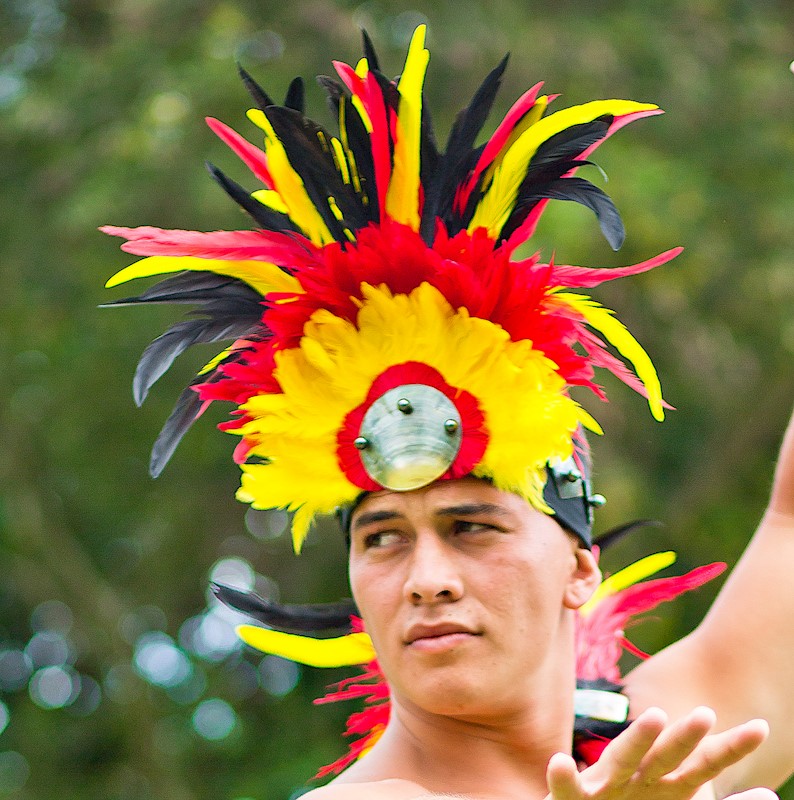 Ali'i Tane Hei w/ Black Rooster Feathers Details - Aloha Hula Supply